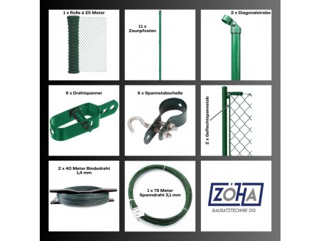 Maschendrahtzaun Komplettset 25 Meter - 150 cm - Zaunbau leicht gemacht!